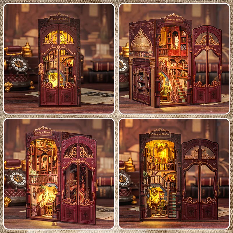 DIY Book Nook Kit – Classic Library Design with LED Lights – NookTales